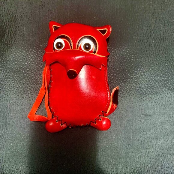 Handmade | Bags | Handmade Red Leather Fox Coin Purse Cute Animal ...